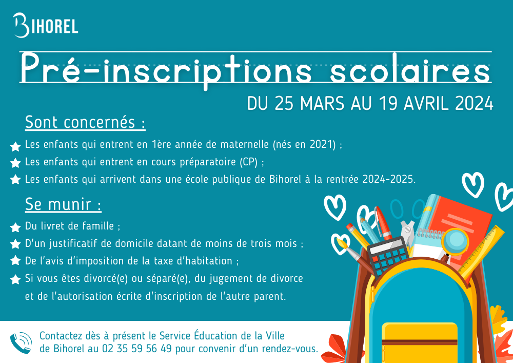 Pré-inscriptions scolaires > Rentrée 2024–25 - Bihorel (76)